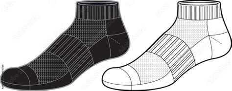 Ankle Socks Tech Pack Template Flat Sketch Fashion Illustration Mock Up