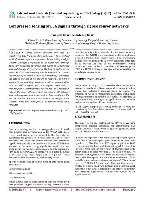 Pdf Compressed Sensing Of Ecg Signals Through Zigbee Sensor · Pdf