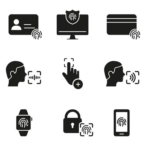 Biometric Identification Technology Silhouette Icon Set Password Finger Print Voice Command