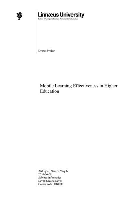 Pdf Mobile Learning Effectiveness In Higher Education