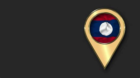 Laos Gold Location Icon Flag Seamless Looped Waving Space On Left Side For Design Or