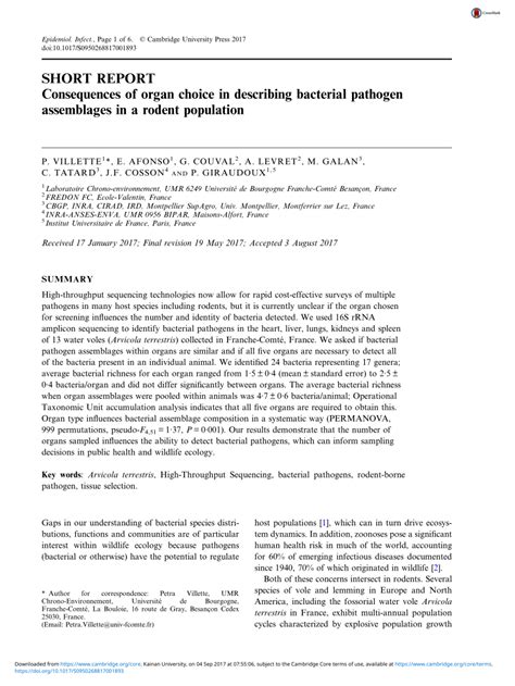 Pdf Consequences Of Organ Choice In Describing Bacterial Pathogen Assemblages In A Rodent