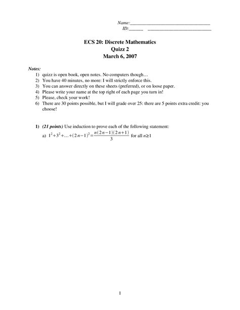Sample Quiz 2 Discrete Mathematics Ecs 020 Docsity