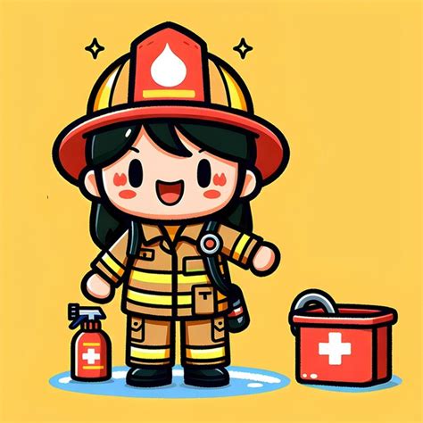 Firefighter Girl Cute Illustration Premium AI Generated Image