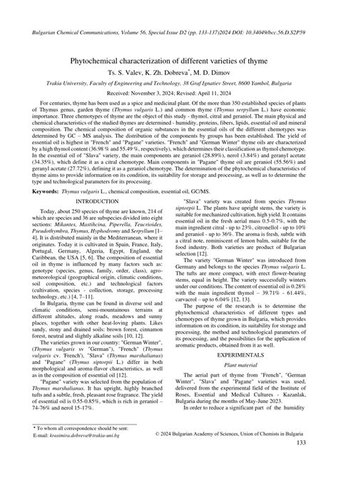 Pdf Phytochemical Characterization Of Different Varieties Of Thyme