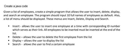 solved create a java code given a list of employees create