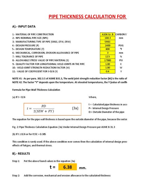 Pipe Thickness Calculation For Internal Pressure Pdf Pipe Fluid