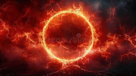 Red Abstract Circle Flame Lightning Particle Energy Ring With Glowing