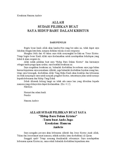 Allah Sudah Pilihkan Buat Saya Hidup Baru Dalam Kristus | PDF