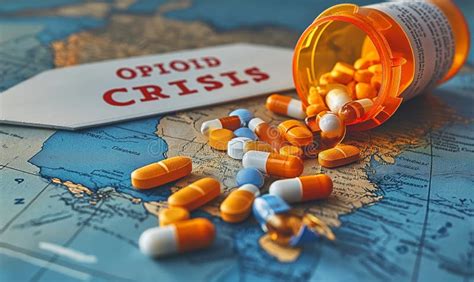 Opioid Crisis Depicted With Spilled Prescription Pills On United States