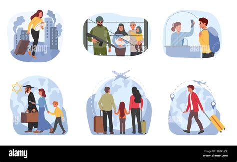 Immigration Diaspora Green Card Characters Cute Border Law Community On Passport Check