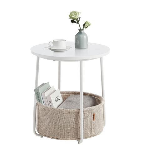 Petite Table Basse Ronde Avec Panier En Tissu Rangement Pour Salon