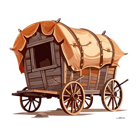 Covered Wagon Vector Sticker Clipart Wooden Covered Wagon In An Anime