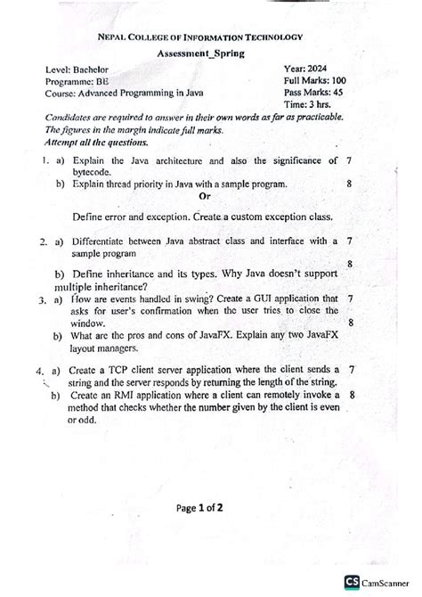 Ncit Be 2024 Advanced Programming In Java Past Year Questions Studocu
