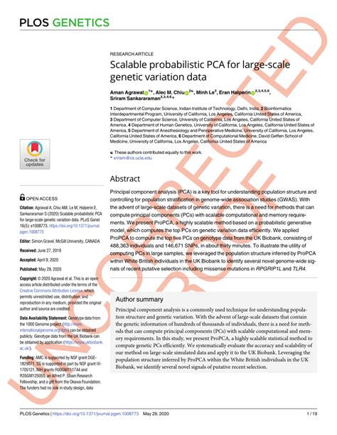 PDF Scalable Probabilistic PCA For Large Scale Genetic Variation Data