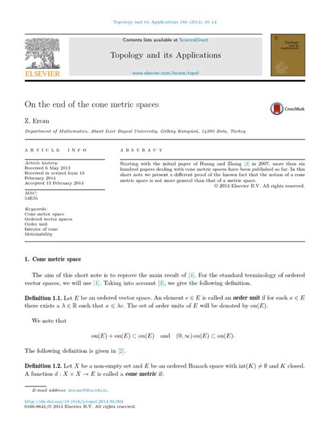 On The End Of The Cone Metric Spaces Pdf Space Mathematics