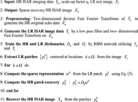 Algorithm 1 Basic Scheme For Isar Resolution Enhancement Via Sparse
