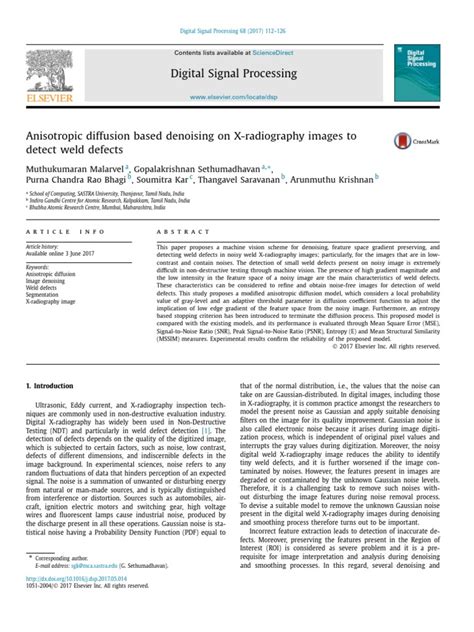 anisotropic diffusion based denoising on x radiography 2017 digital