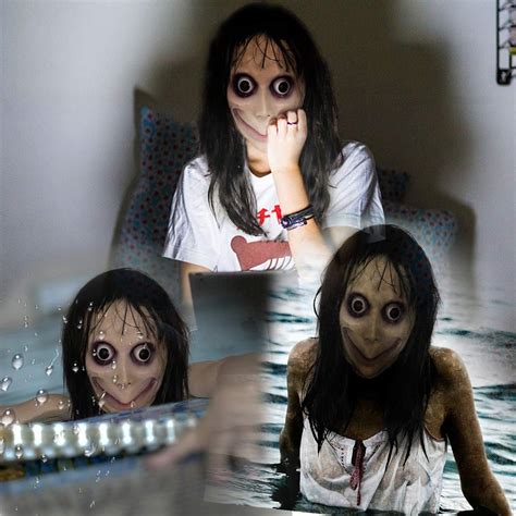 New Halloween Horror Long Hair Momo Mask Scary Zombie Face Mask Cosplay Ghost Horror Props Party