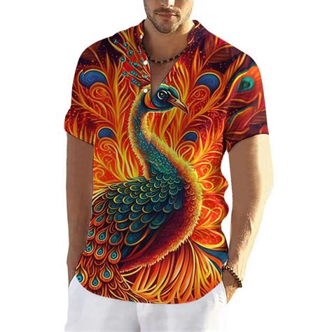 Peacock Print Men Shirt Summer Fashion Mens Top Casual Mens Short