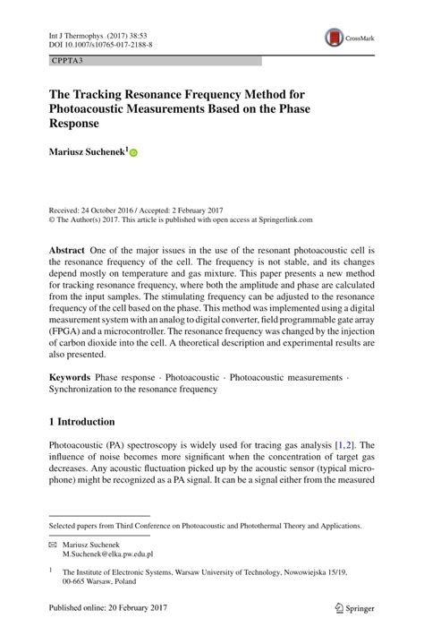 Pdf The Tracking Resonance Frequency Method For Photoacoustic Measurements Based On The Phase