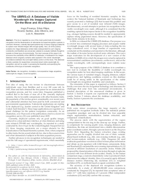 Pdf The Ubiris V2 A Database Of Visible Wavelength Iris Images Captured On The Move And At A