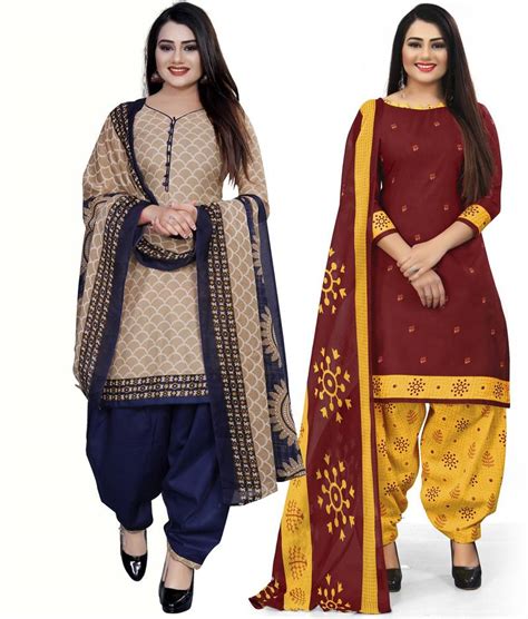 Multicolor Cotton Blend Printed Unstitched Salwar Suit Material Combo