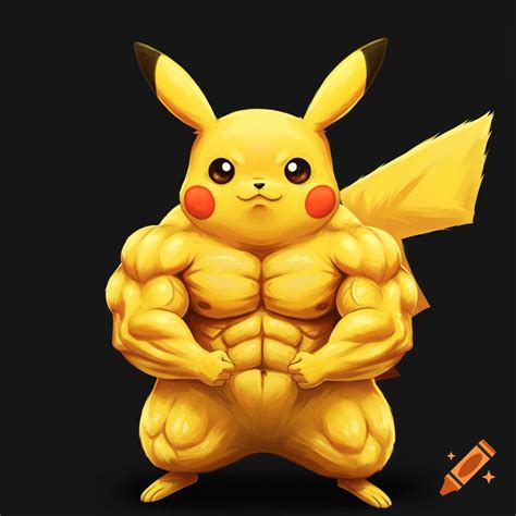 A Very Muscular Pikachu Flexes Its Biceps With Lightning Bolts
