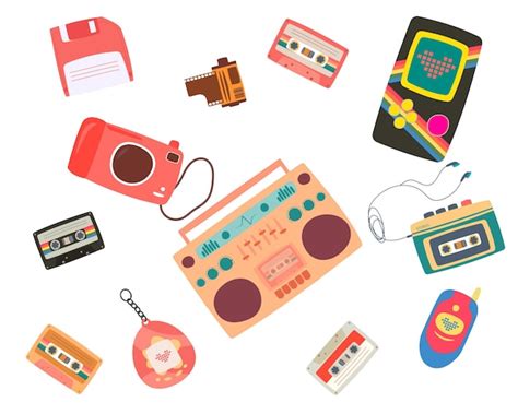 Premium Vector Vector Set Of Cute 80s 90s Nostalgia Stickers Vintage Computer Electronic Game