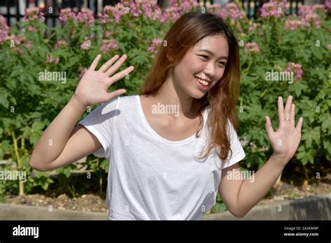 Happy Youthful Adult Female Stock Photo Alamy