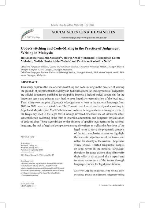 Pdf Code Switching And Code Mixing In The Practice Of Judgement