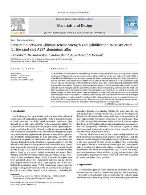 Pdf Correlation Between Ultimate Tensile Strength And Solidification Microstructure For The