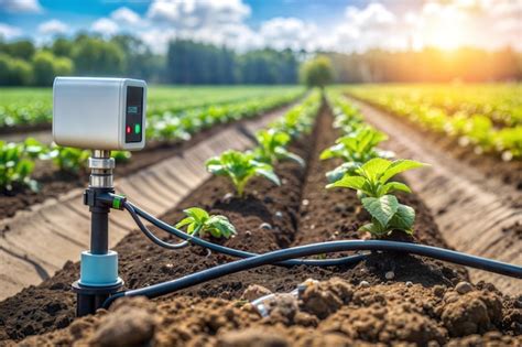 Smart Farming Precision Irrigation System At Sunset Premium Ai Generated Image
