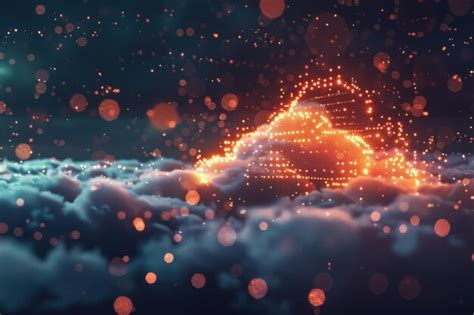 Abstract Data Points Merging With A Floating Cloud Representing The Cloud Computing Concept