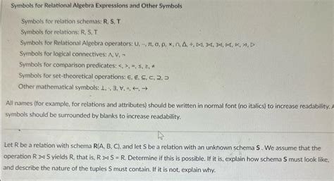 [solved] Symbols For Relational Algebra Expression Solutioninn