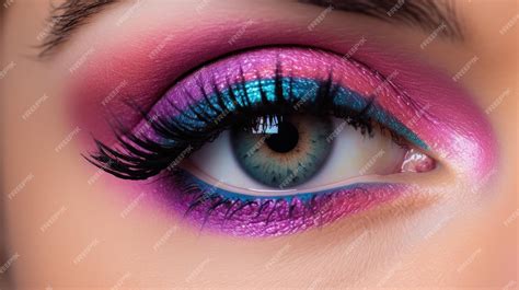 Premium Ai Image A Womans Eye With A Purple And Blue Eye Makeup