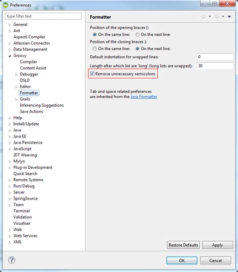 Eclipse How To Stop Ggts From Adding Semicolons To Autogenerated
