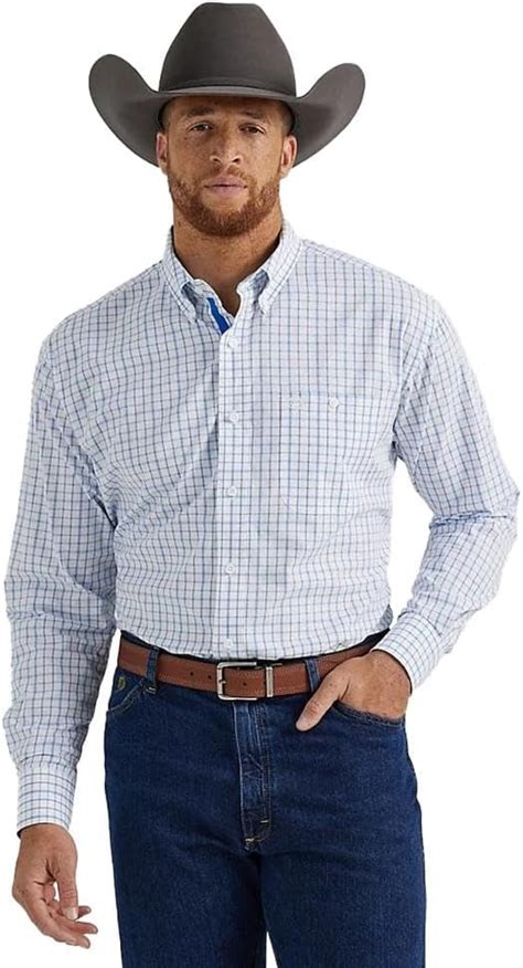 Wrangler Mens George Strait Plaid Button Down Shirt White
