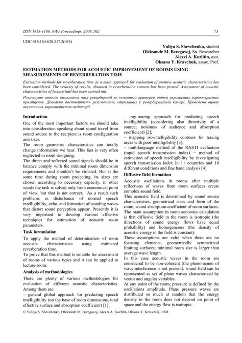 Pdf Estimation Methods For Acoustic Improvement Of Rooms Using Measurements Of Reverberation Time
