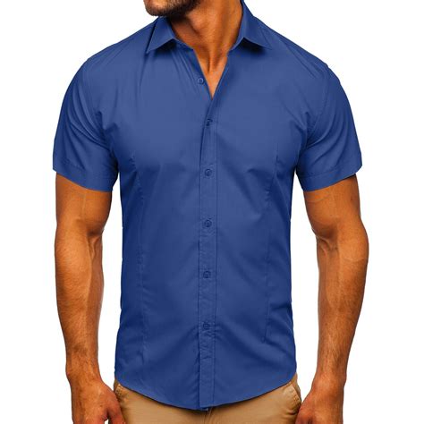 Guzom Mens Short Sleeve Button Down Shirt Casual Turndown Collar