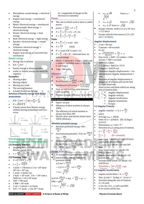 SOLUTION Physics Formulas Sheet Bom Series Physics Book Studypool