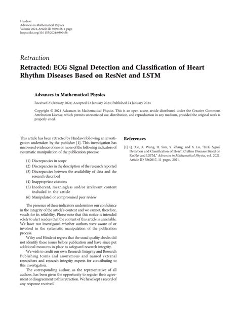 Pdf Retracted Ecg Signal Detection And Classification Of Heart Rhythm Diseases Based On