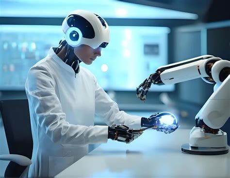 premium photo a futuristic robot scientist conducting experiments in