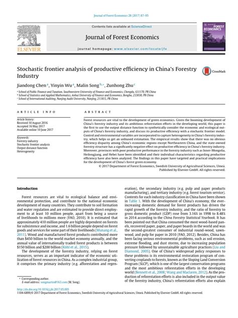 Stochastic Frontier Analysis Of Productive Efficiency In Chinas Forestry Industry Pdf