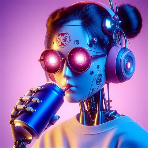 Premium Photo Beautiful Japanese Robot Girl Drinking Light Orange