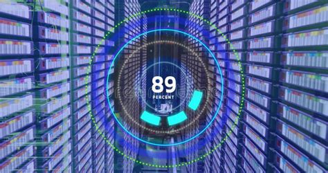 Image Of Processing Circle With Increasing Numbers Over Servers Stock