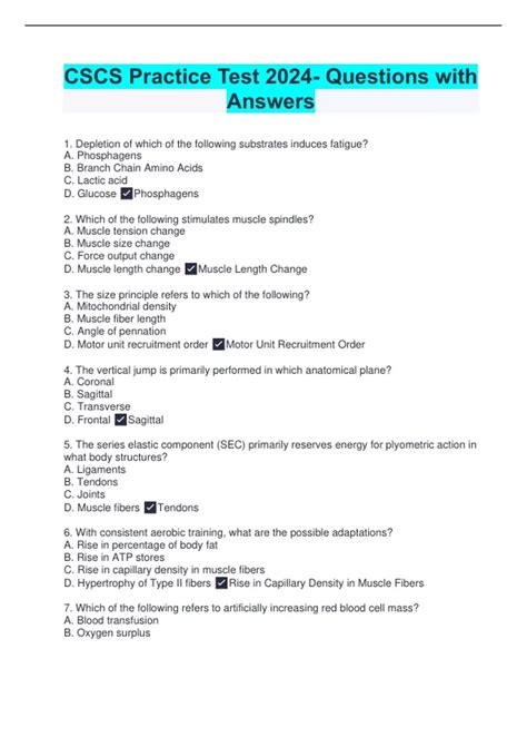 Cscs Practice Test 2024 Questions With Answers Cscs Stuvia Us