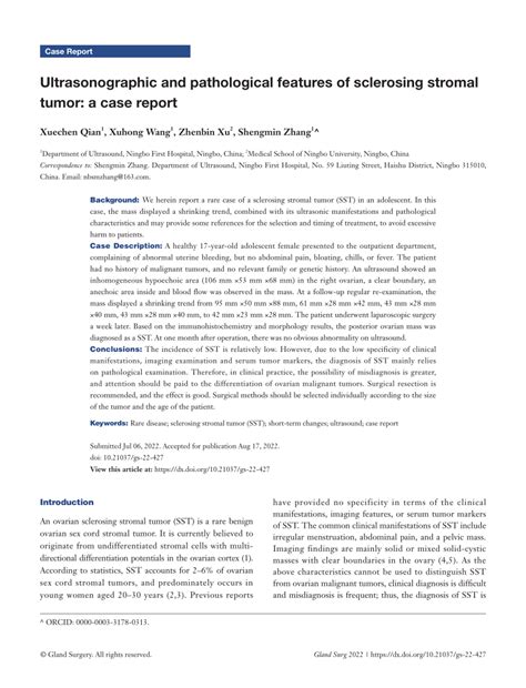 Pdf Ultrasonographic And Pathological Features Of Sclerosing Stromal