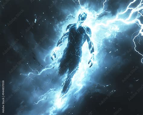 A Bright Human Figure With A Glowing Aura Slashing White Lightning