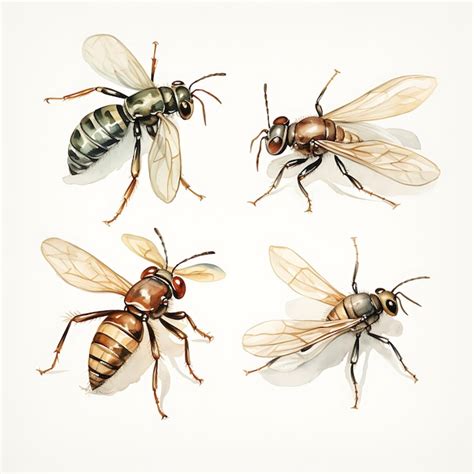 Premium Ai Image Type Of Insects Watercolor Tarantula Cockroach Fruit Fly Hornet On White Bac